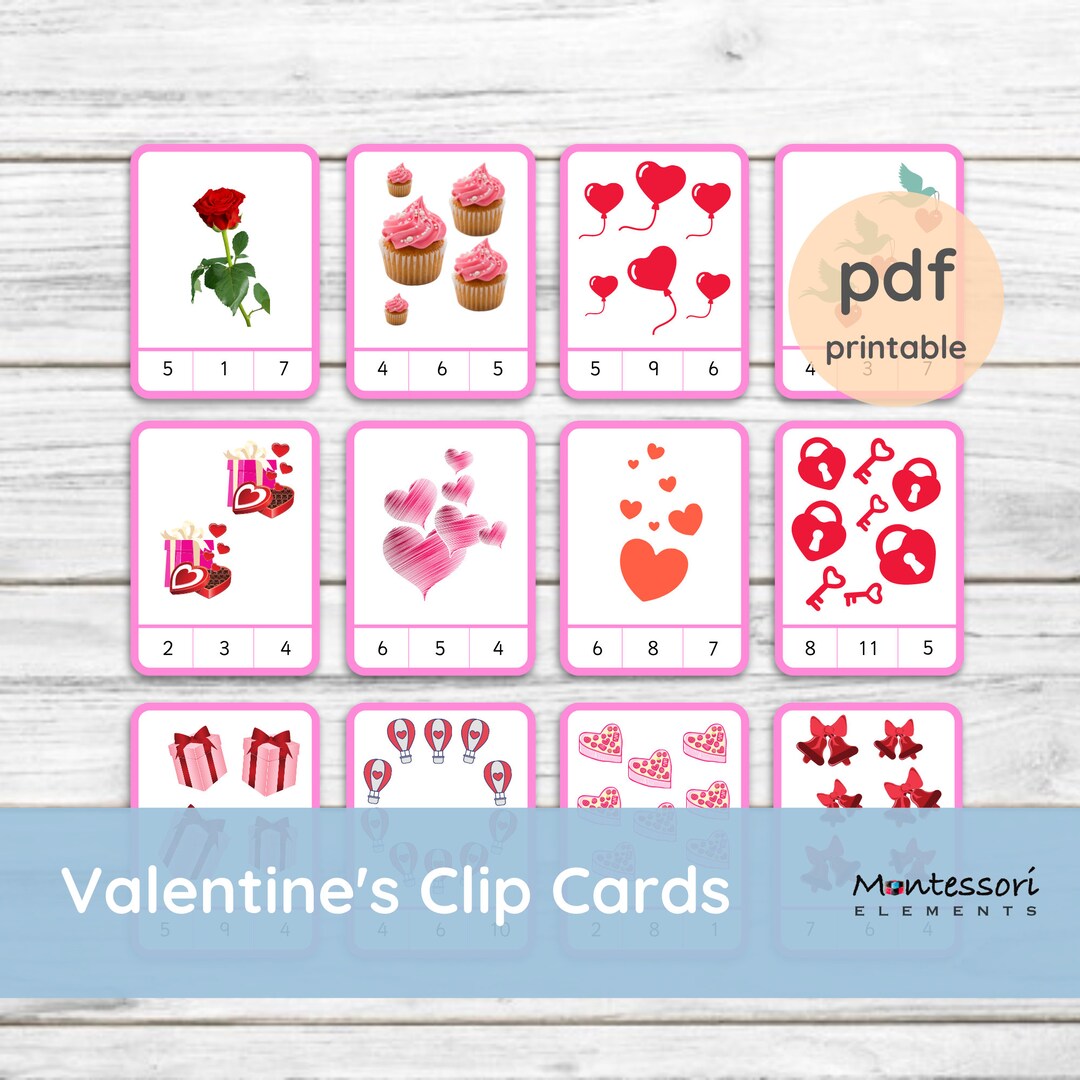 Valentine's Clip Cards, Montessori Maths, Number Cards, Learning ...