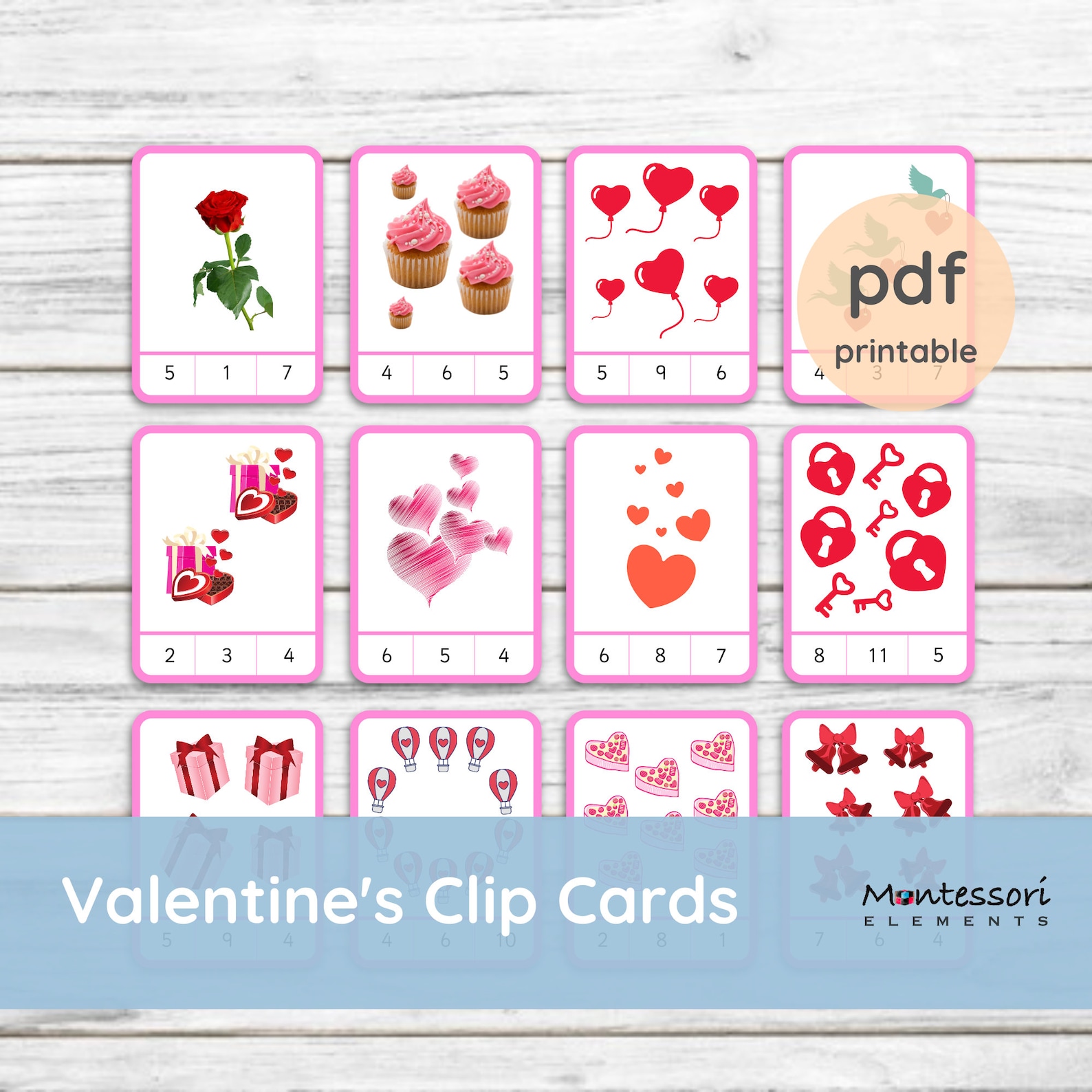 Valentine's Clip Cards, Montessori Maths, Number Cards, Learning ...