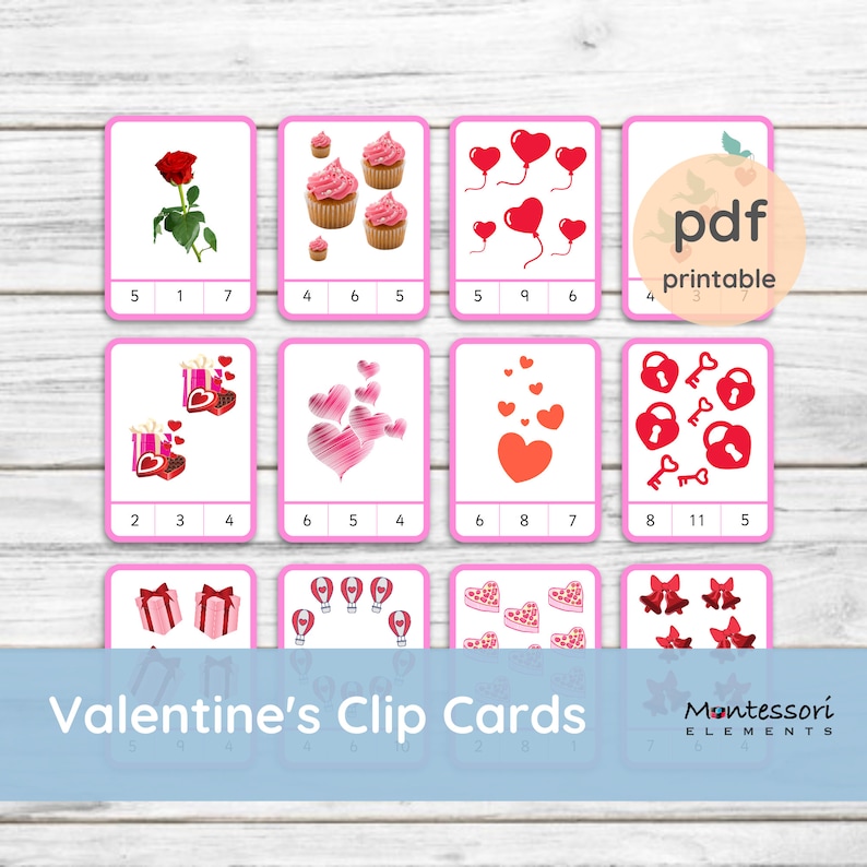 Valentine's Clip Cards, Montessori Maths, Number Cards, Learning ...