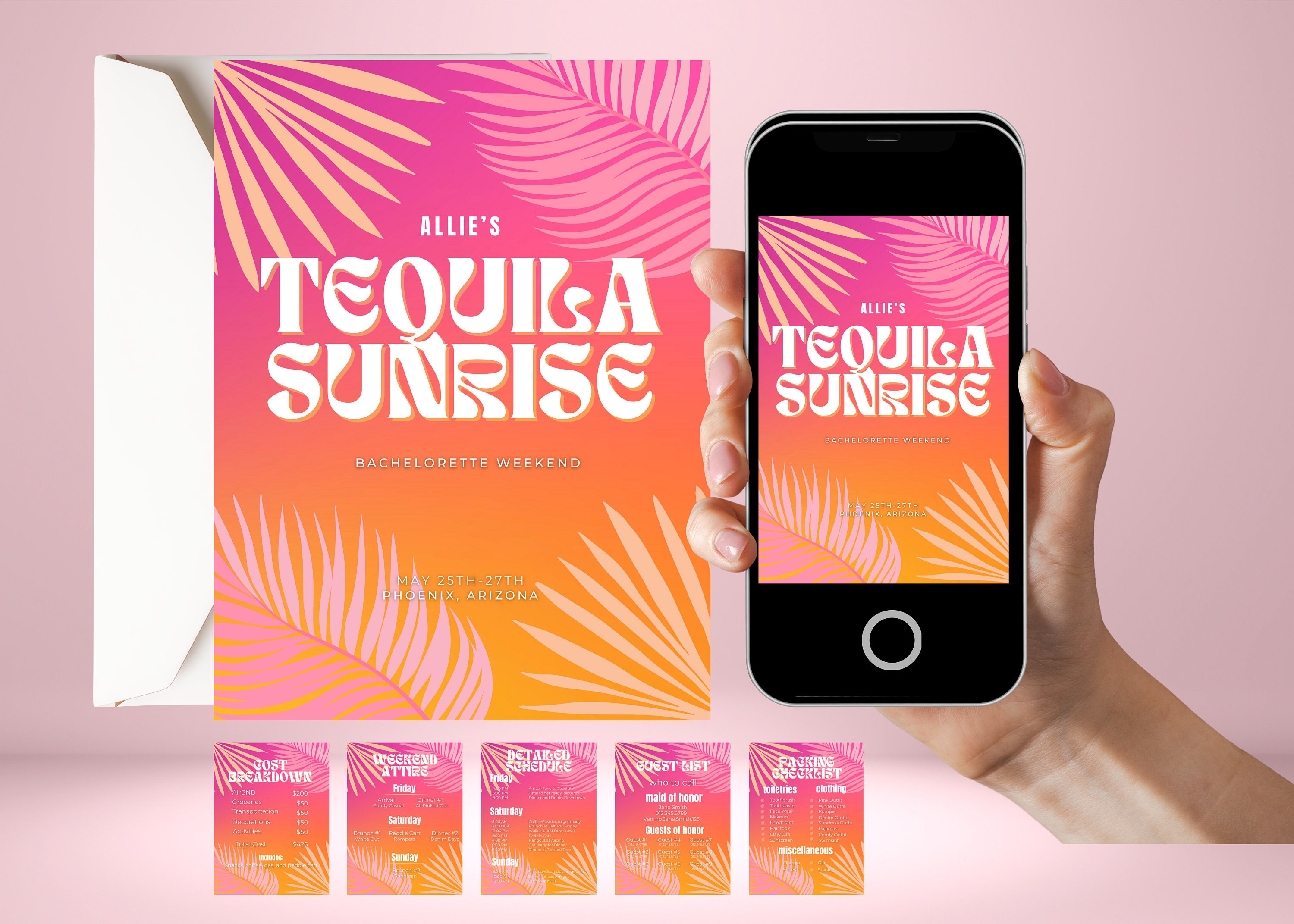 Tequila Sunrise Bachelorette Party Invite & Itinerary Template, Editable/printable Canva ...