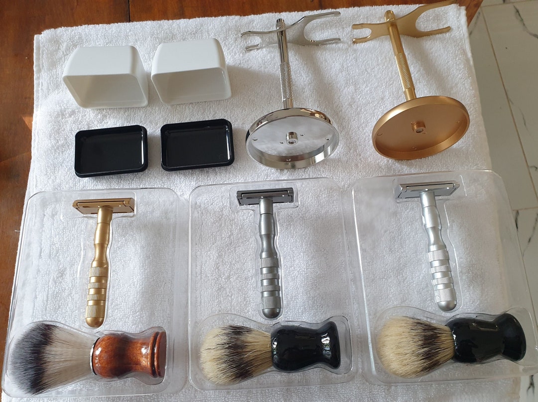 High Quality Two Piece Safety Razors, Shaving Brushes, Razor Stand and ...