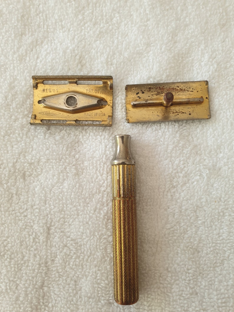Vintage Gillette Gold Tone Fat Handle Tech Three Piece Safety Razor - Etsy