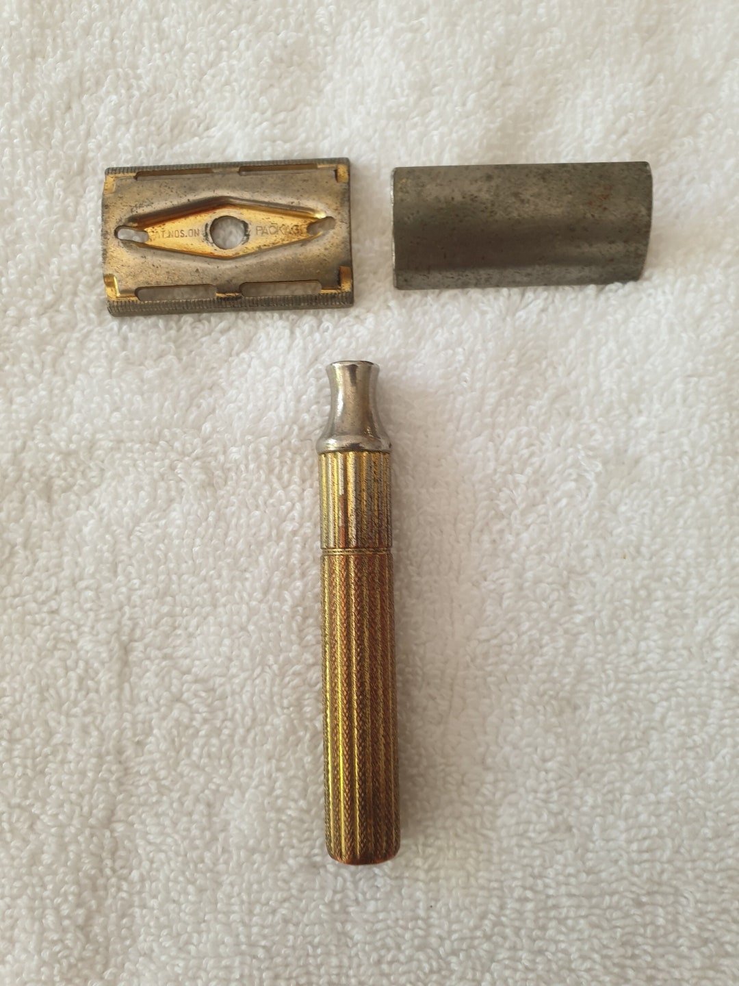 Vintage Gillette Gold Tone Fat Handle Tech Three Piece Safety Razor - Etsy