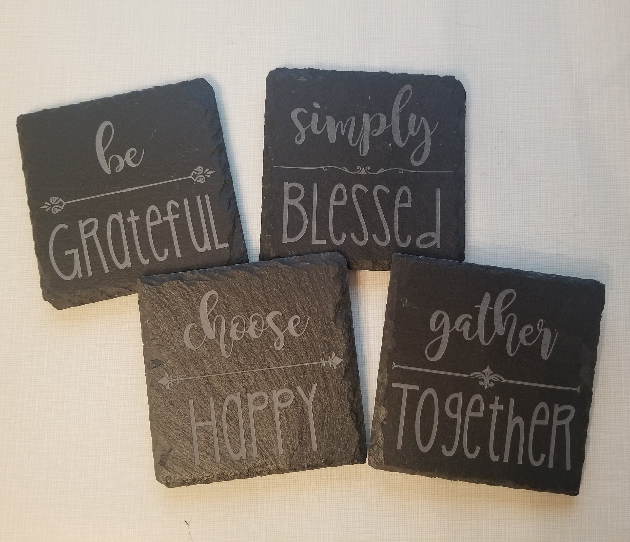 Slate Coasters 4x4 Set of 4 With Black Metal Stand - Etsy