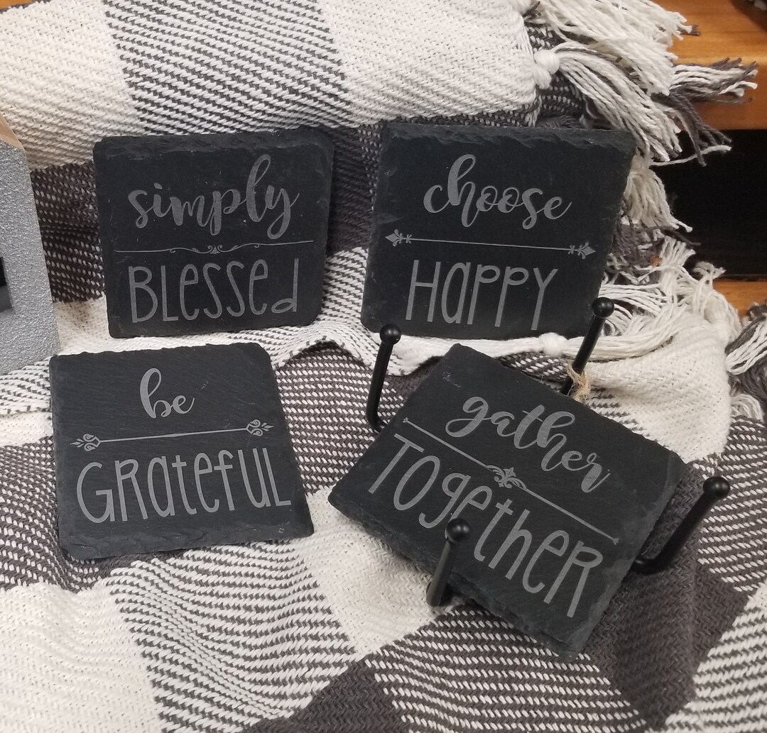 Slate Coasters 4x4 Set of 4 With Black Metal Stand - Etsy