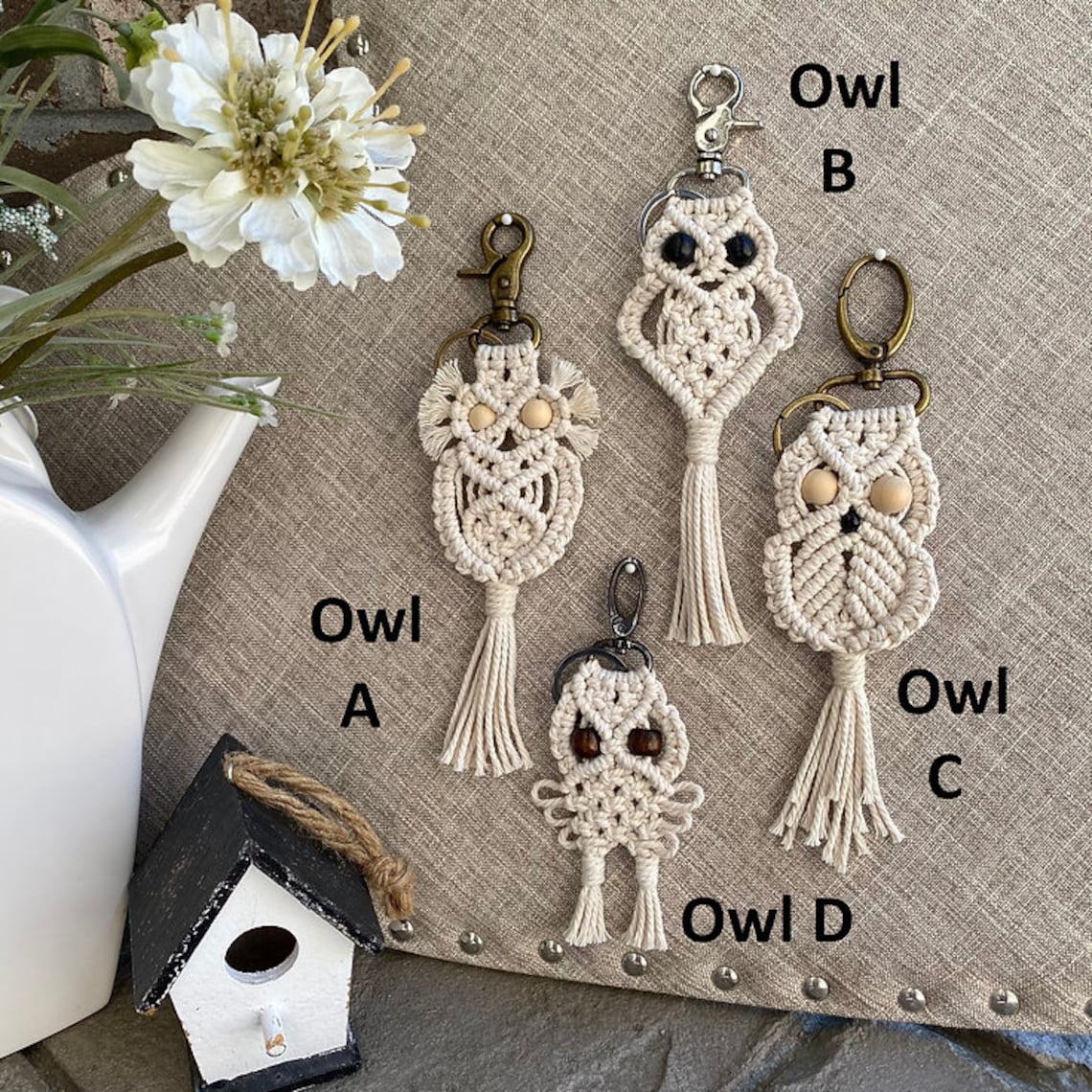 Handmade Macrame Owl Keychains/purse or Backpack Charms/car Mirror ...