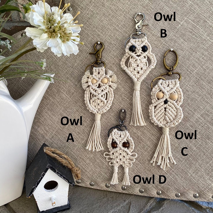 Handmade Macrame Owl Keychains/purse or Backpack Charms/car Mirror ...
