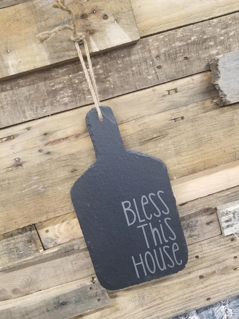 Custom Engraved Slate Paddle Style Cutting Board With BLESS THIS HOUSE ...