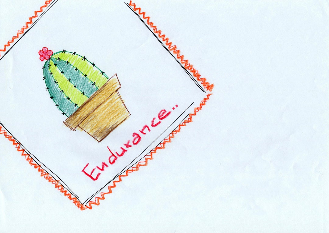 Wall Art Printable Endurance Letter With Cactus in a Pot Color Pencil ...