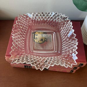 Vintage Square Crystal Glass Plate - Scalloped Edges, Diamond Point Cut ...