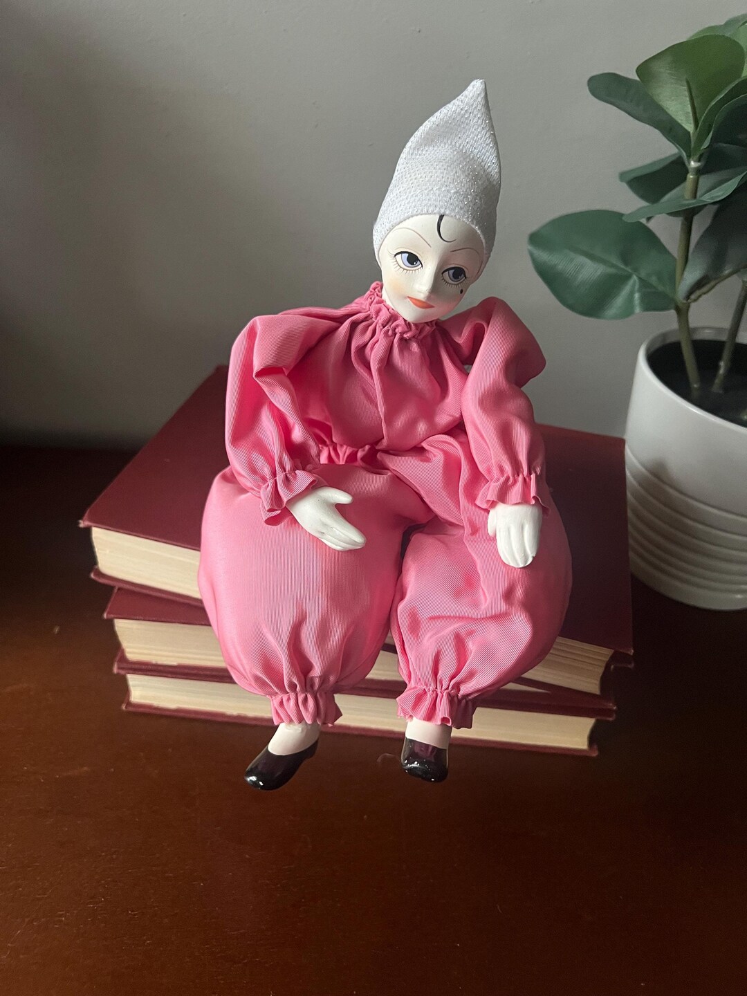 Vintage Handmade Clown Doll – Ceramic Head, Hands & Feet – Pink Fabric ...