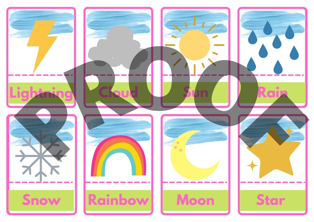 Cartoon Nature & Weather Vocabulary Cards | Cute Flashcards | Nature ...