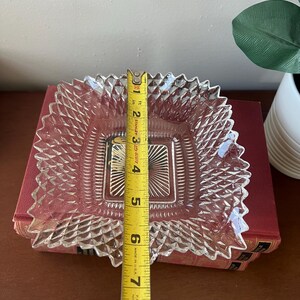 Vintage Square Crystal Glass Plate - Scalloped Edges, Diamond Point Cut ...