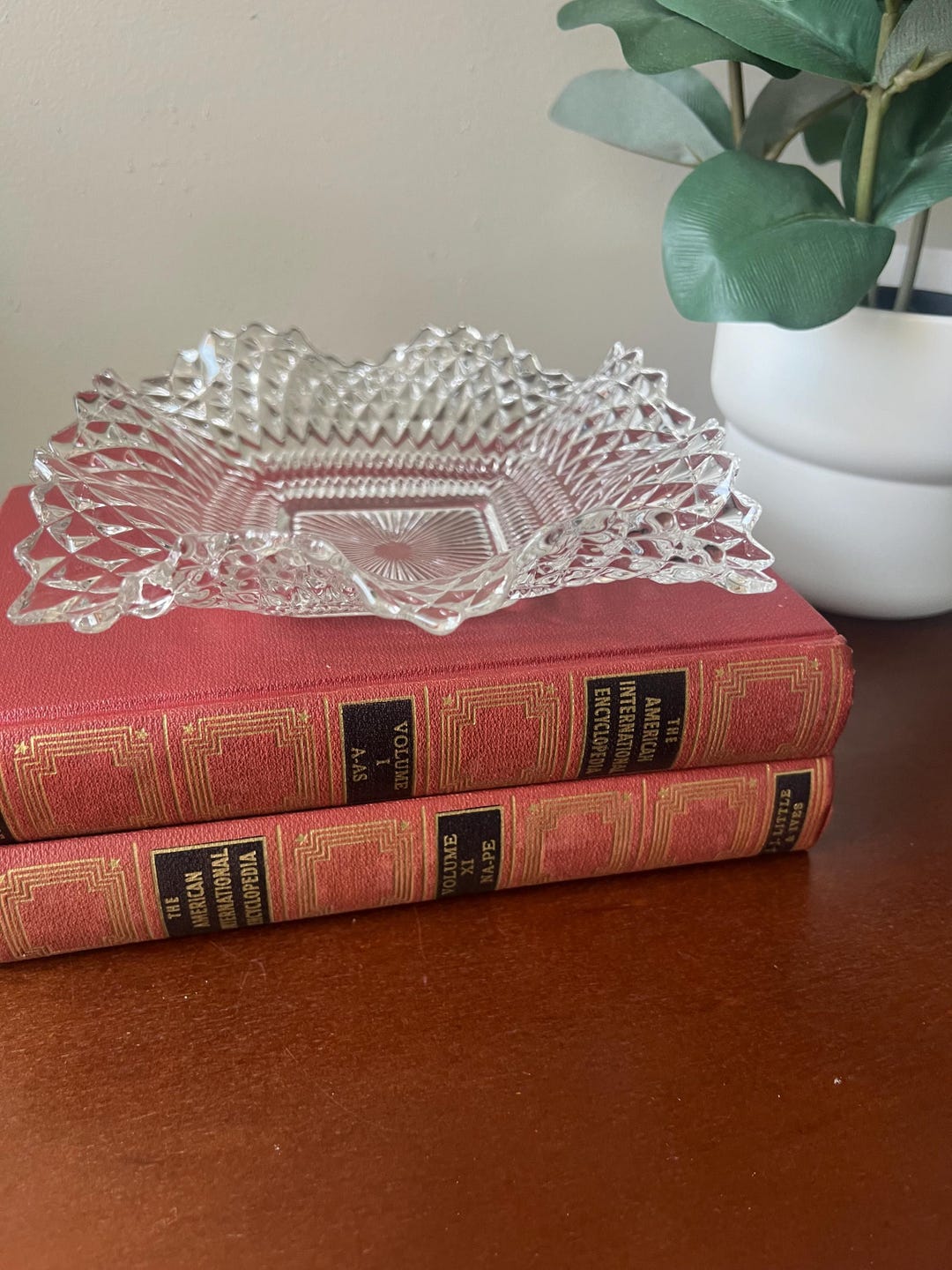 Vintage Square Crystal Glass Plate Scalloped Edges, Diamond Point Cut ...