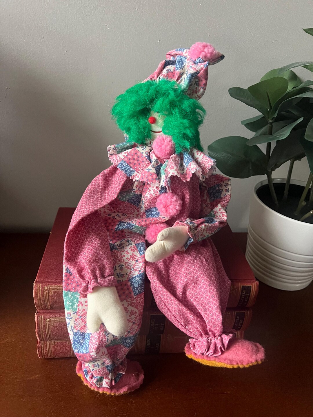 Vintage Handmade Clown Doll – Quilted Fabric Body – Green Hair – 15" - Etsy