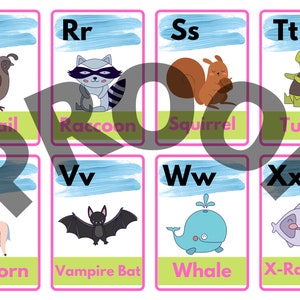 Cartoon Animal Alphabet Flash Cards | Cute Animal Abcs | Printable ...