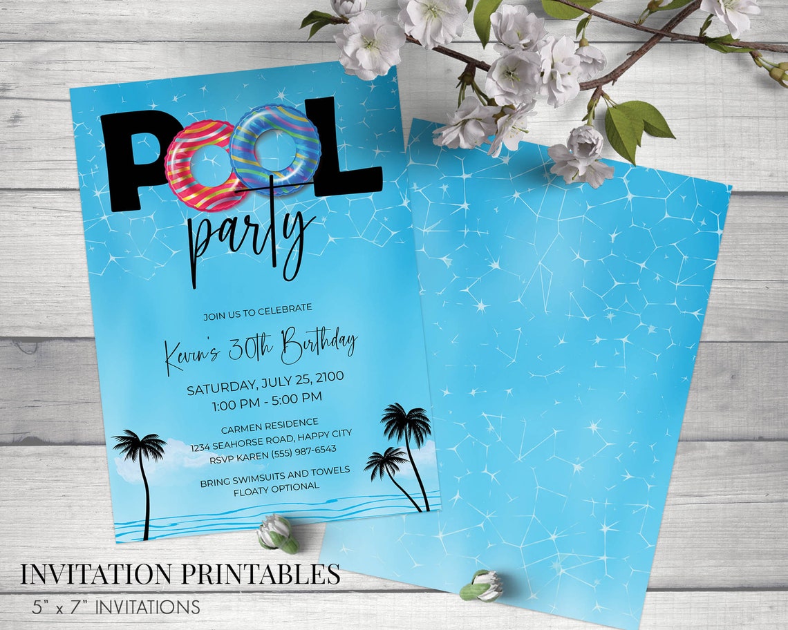 Pool Party Printable Birthday Invitation, Summer Water Floaty Digital ...