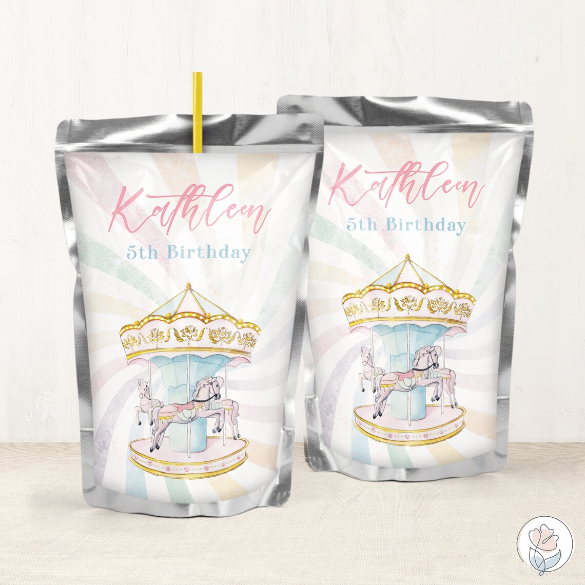 Carousel Rainbow Juice Label, Printable Capri Sun Label, Digital ...