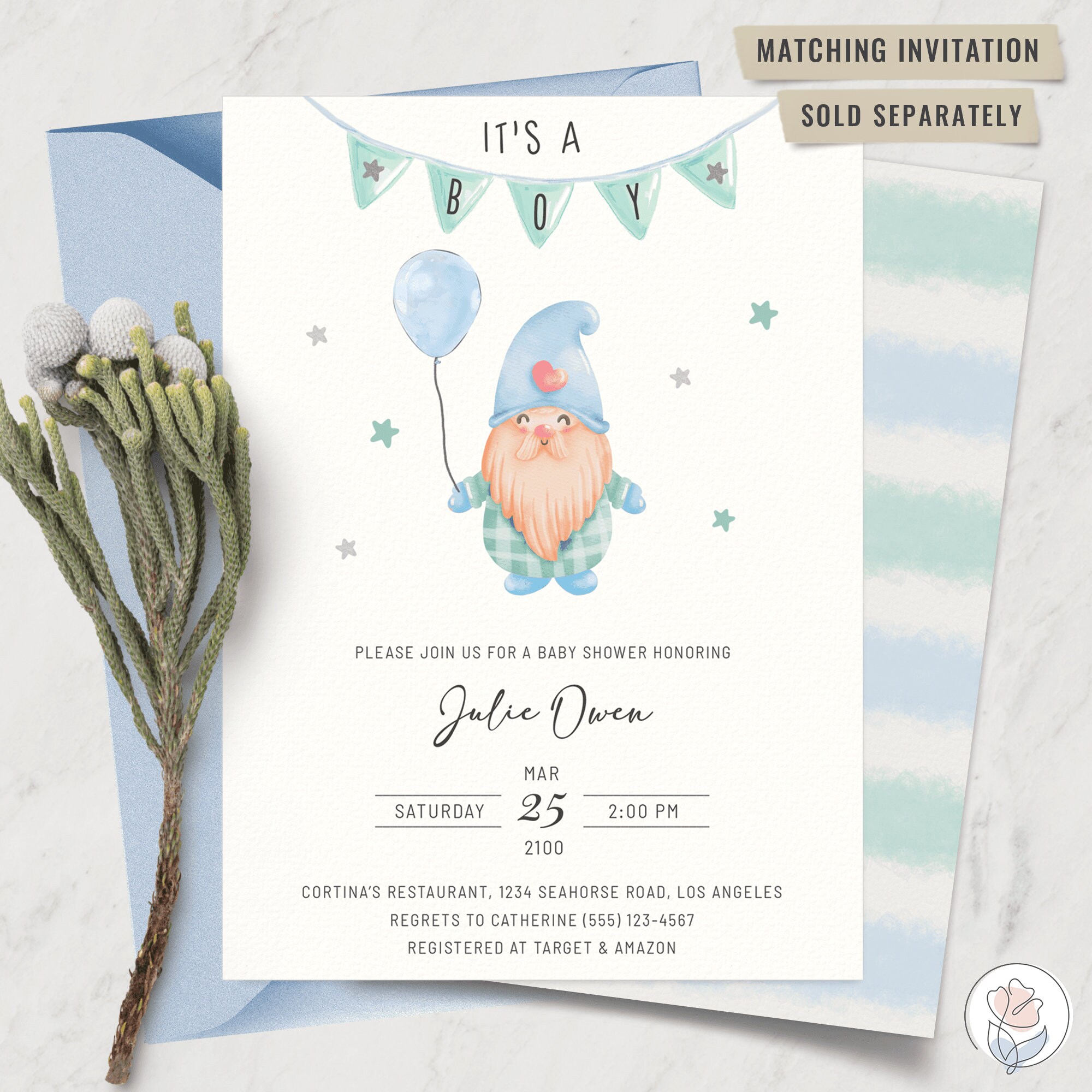 Blue Gnome Baby Shower Enclosures, Printable Diaper Raffle & Book for ...