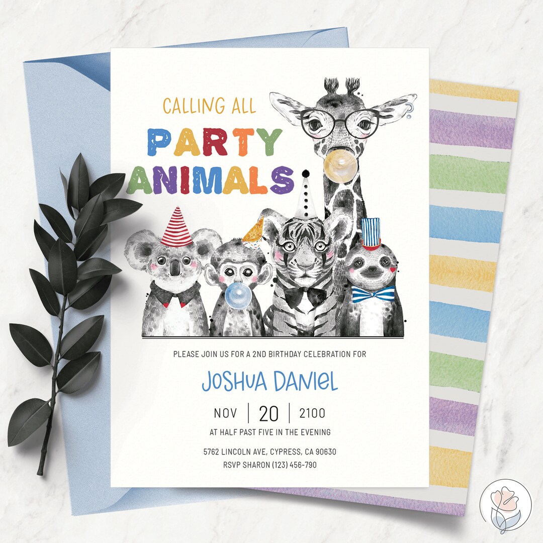 Party Animals Birthday Invitation, Printable Birthday Invitation ...