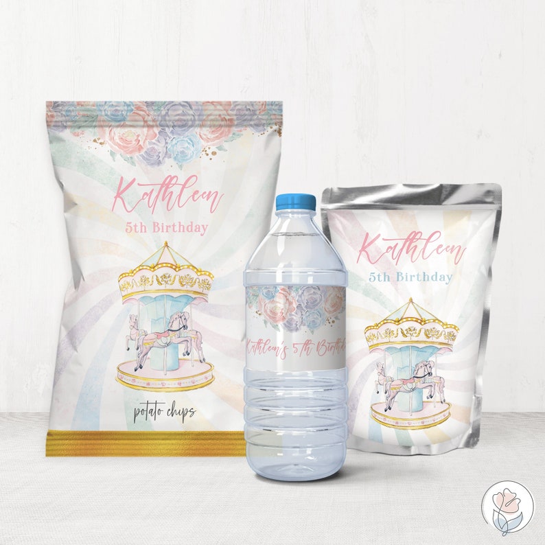 Carousel Rainbow Snack Bundle Printable Chips Bag Juice and - Etsy