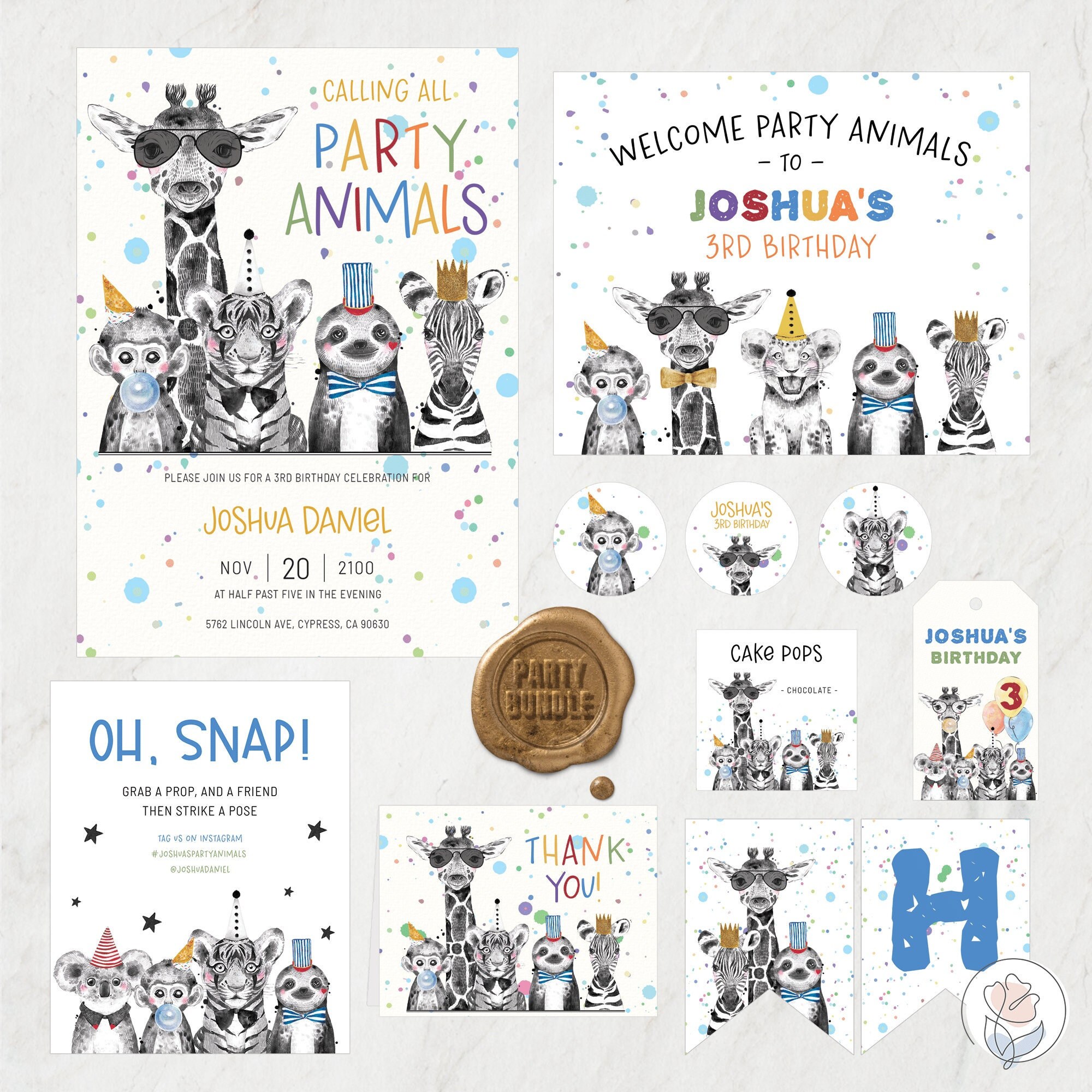 Party Animals PARTY BUNDLE 8-piece Birthday Set Digital - Etsy