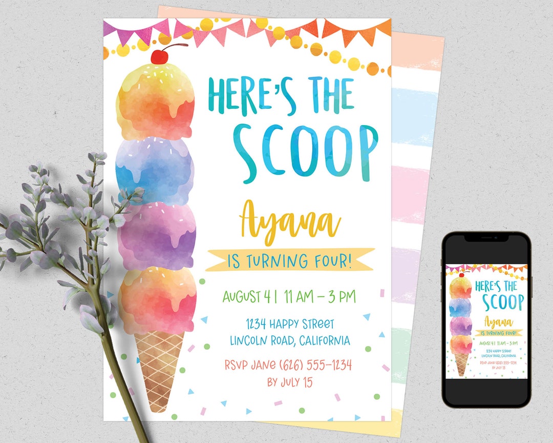 Here's the Scoop Printable Birthday Invitation, Digital Download ...