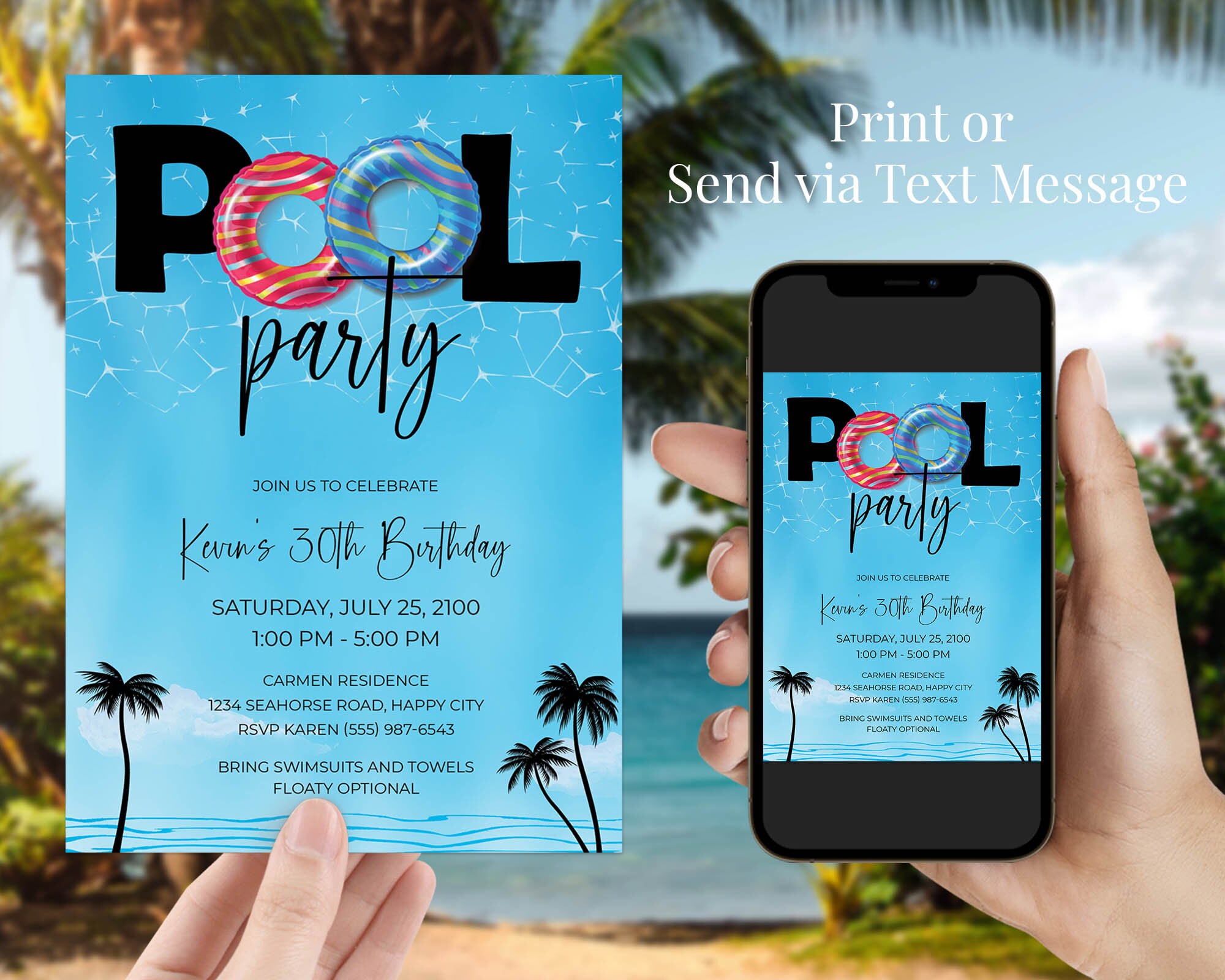 Pool Party Printable Birthday Invitation, Summer Water Floaty Digital ...