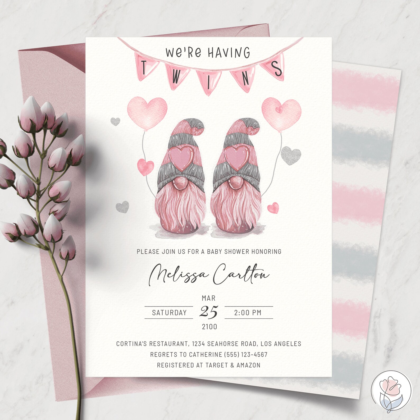 It's Twin Girl Gnomes Baby Shower Invitation Printable - Etsy