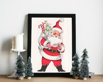 Mid Century Santa and Mod Tree Retro Mid Century Christmas Illustration ...