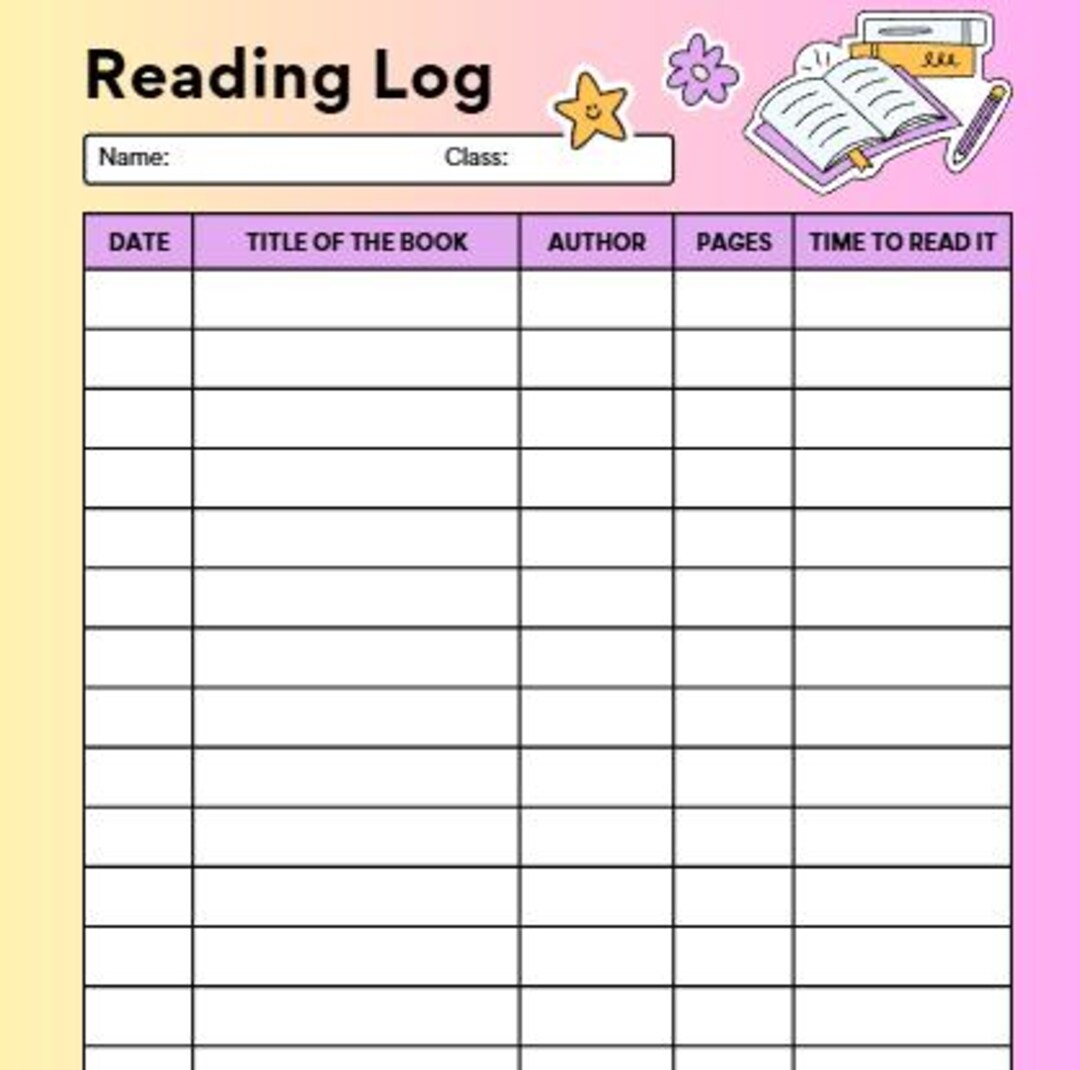 Back to School Reading Log - Etsy