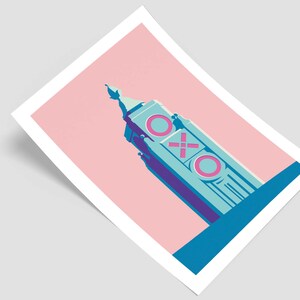 Oxo Tower Print, Southbank Print, London Cityscape, Pink Art, London ...