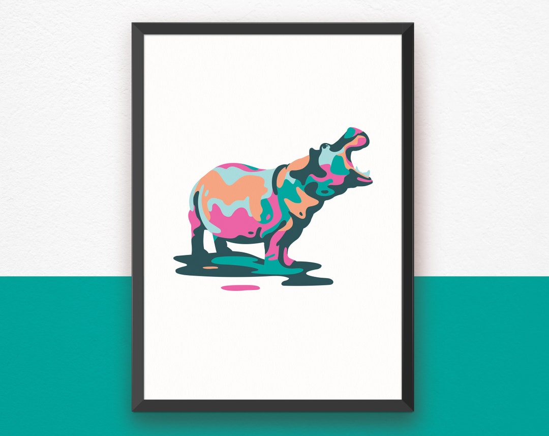 Hippo,animal Poster,hippo Wall Art Nursery Wall Art, Hippo Art,children ...