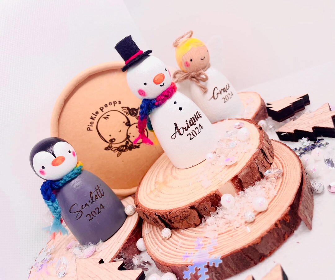 Pickle Peep Personalised Christmas Peg Doll Snowman Penguin Angel ...