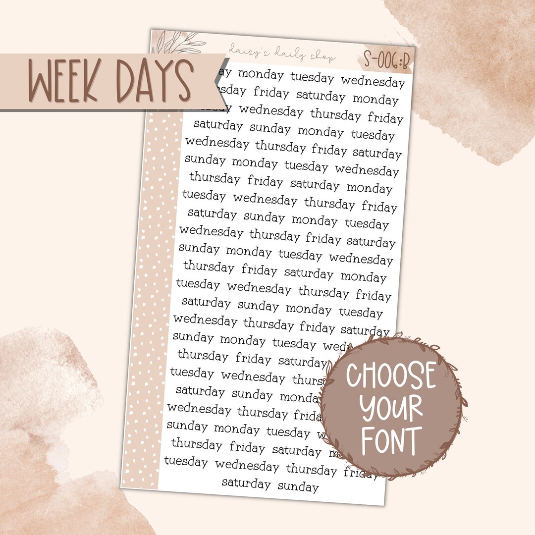 S-007 | Days of the Week SCRIPTS | Planner Stickers, SCRIPT STICKERS - Etsy