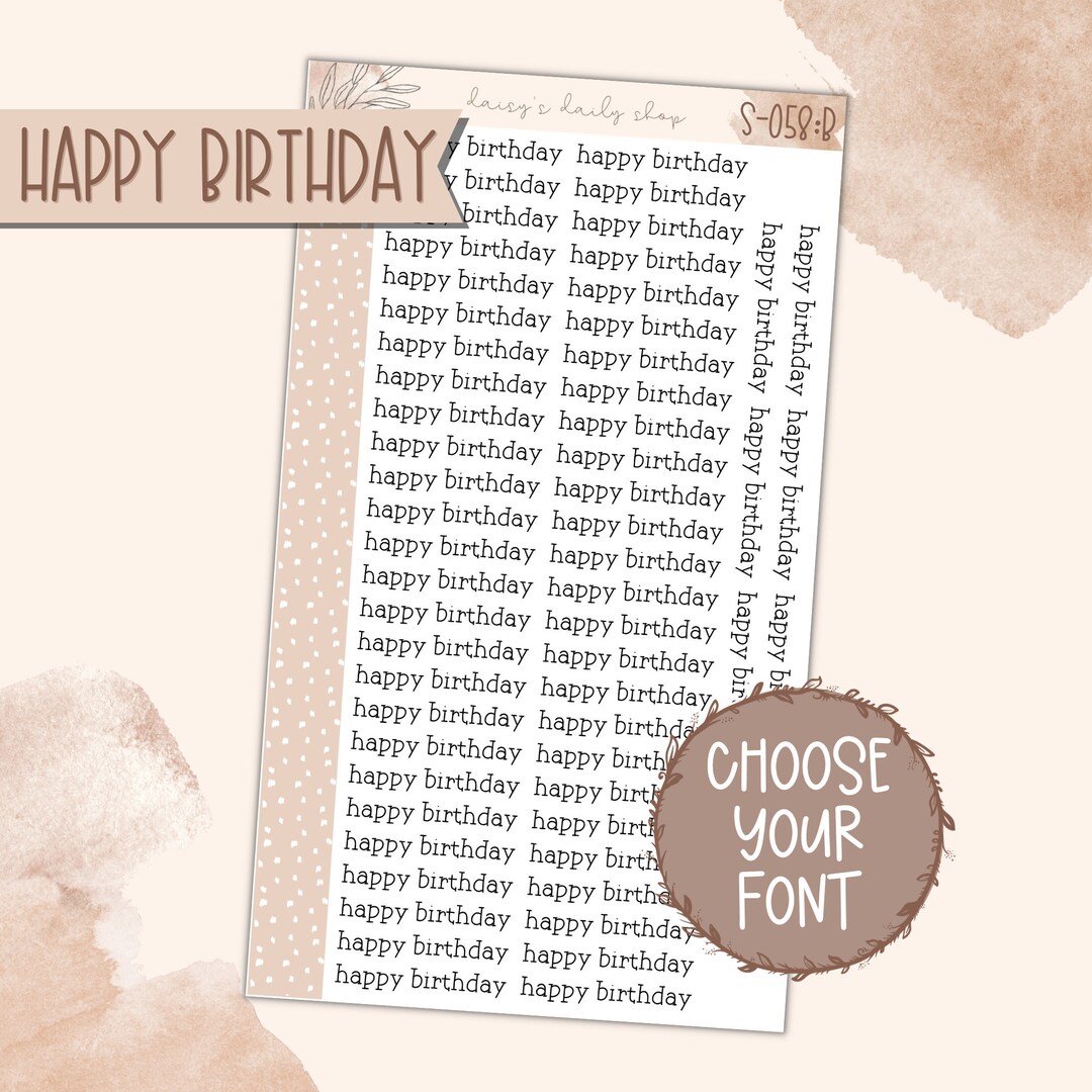 S-058 HAPPY BIRTHDAY SCRIPTS Planner Stickers, Erin Condren, Plumpaper ...