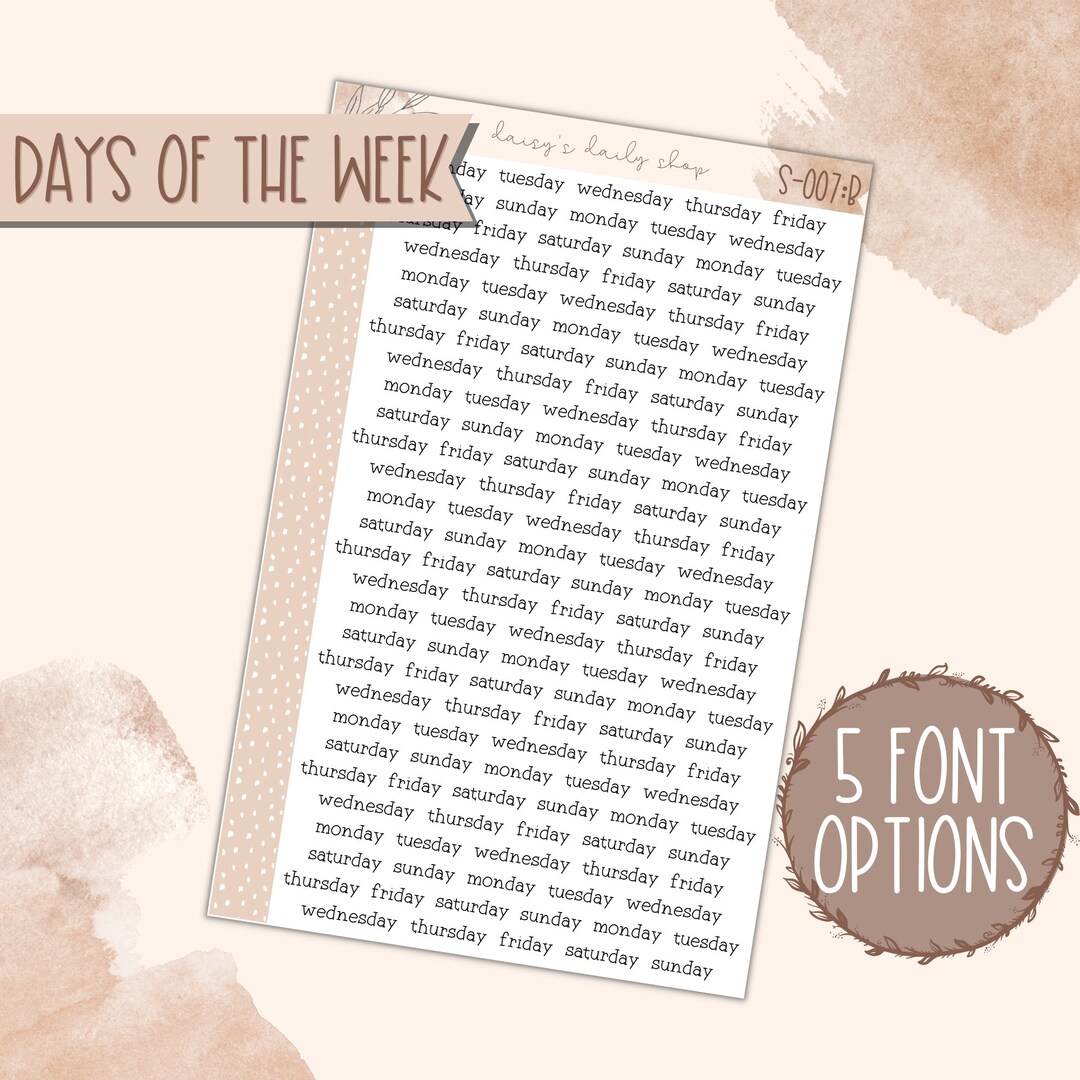 S-007 Days of the Week SCRIPTS Planner Stickers Erin - Etsy