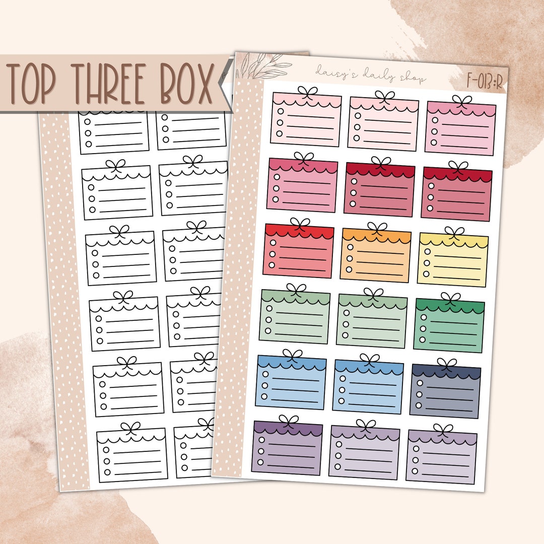 F-013 TOP THREE BOX Planner Stickers, Erin Condren, Makselife ...