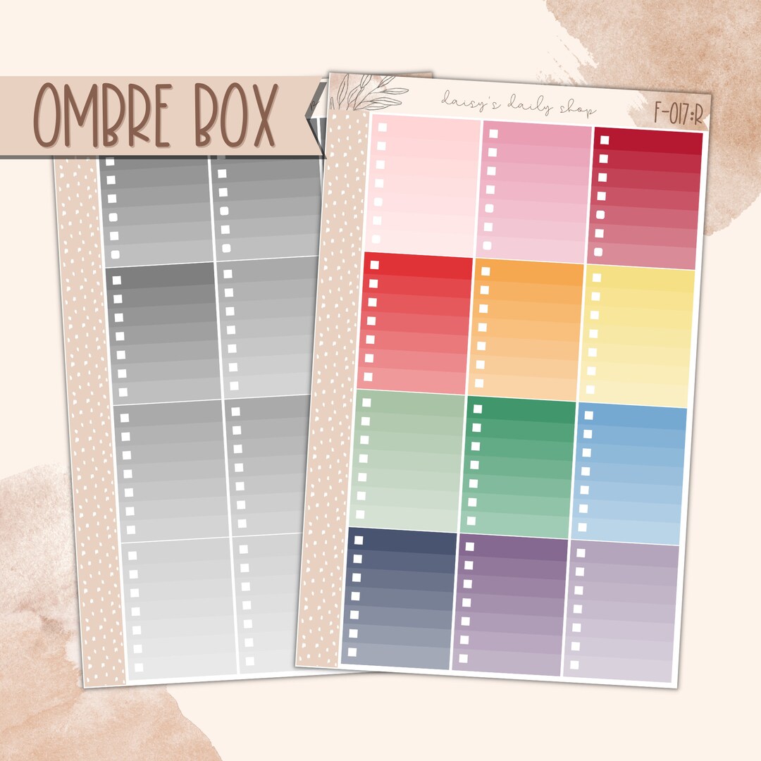 F-017 | OMBRE CHECKLIST BOX | Planner Stickers, Erin Condren, Makselife ...