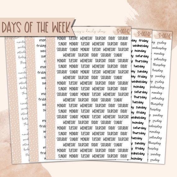 S-007 Days of the Week SCRIPTS Planner Stickers Erin - Etsy