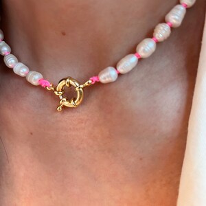 Pink Hand Knotted Freshwater Pearl Necklace, Spring Sailor Clasp Fun ...