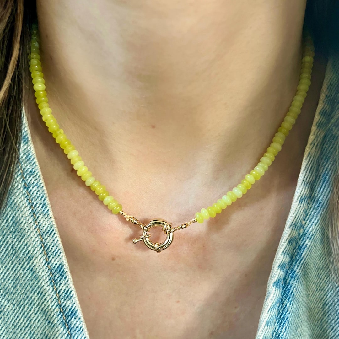 Green Lime Jade Stones Necklace, Spring Sailor Clasp, Gift for Her - Etsy
