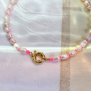 Pink Hand Knotted Freshwater Pearl Necklace, Spring Sailor Clasp Fun ...