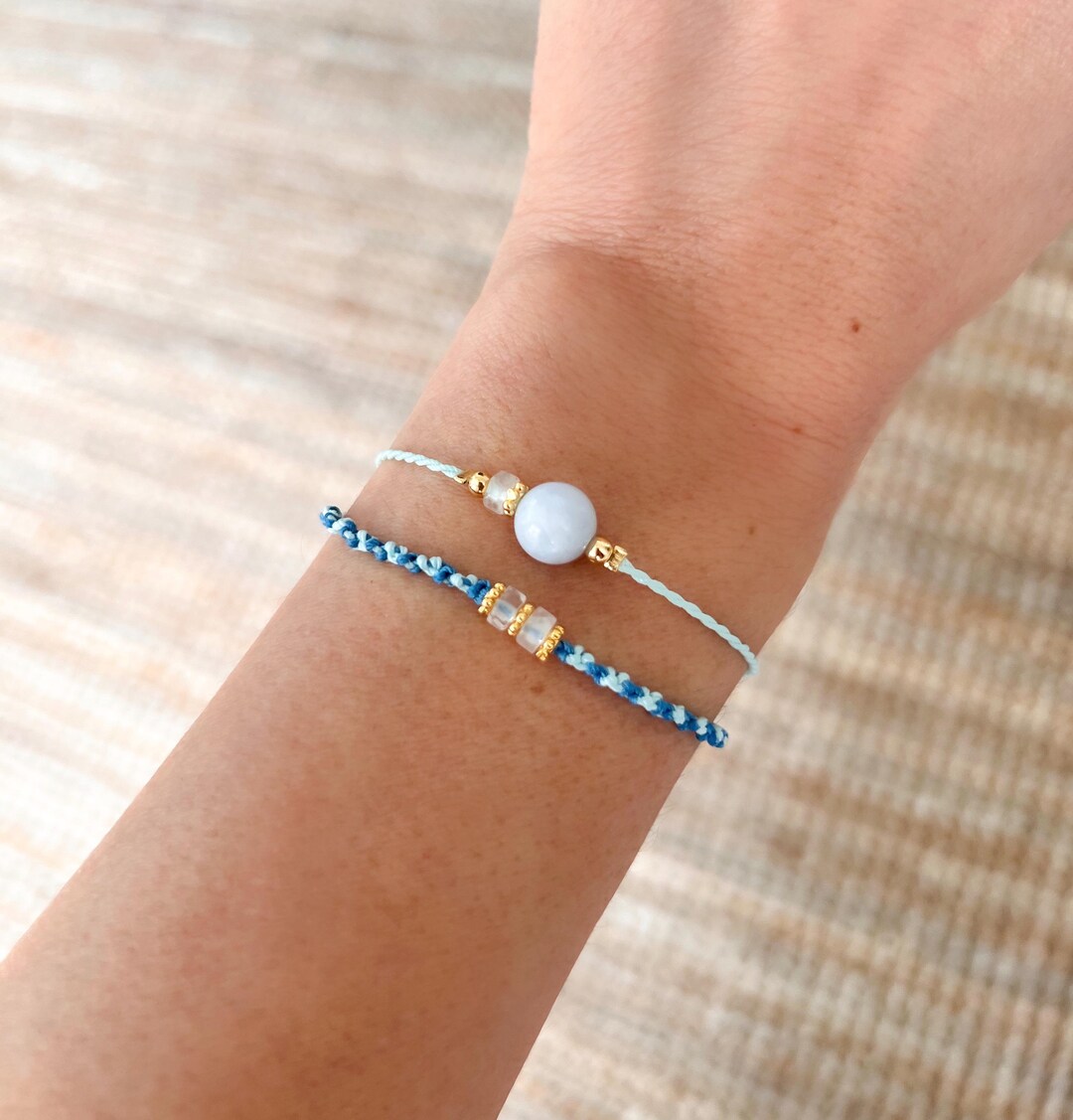 Aquamarine Quartz Thread Bracelet Set: Boho Friendship Jewelry - Etsy