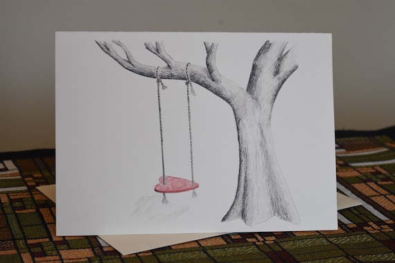 Tree With Heart Rope Swing Illustrated Blank Card - Etsy