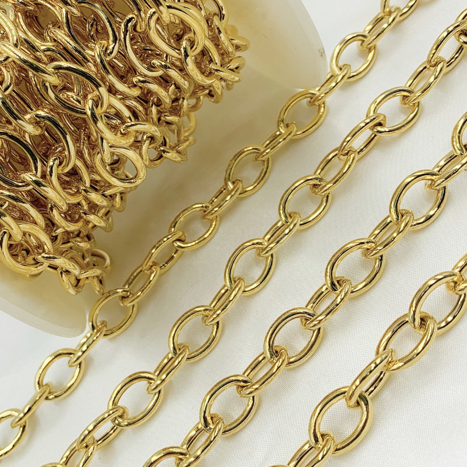 Gold Plated Silver Smooth Oval Link Chain, Permanent Jewelry, Jewels ...