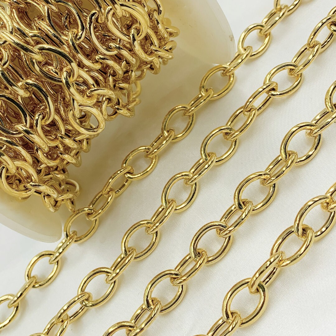 Gold Plated Silver Smooth Oval Link Chain, Permanent Jewelry, Jewels ...