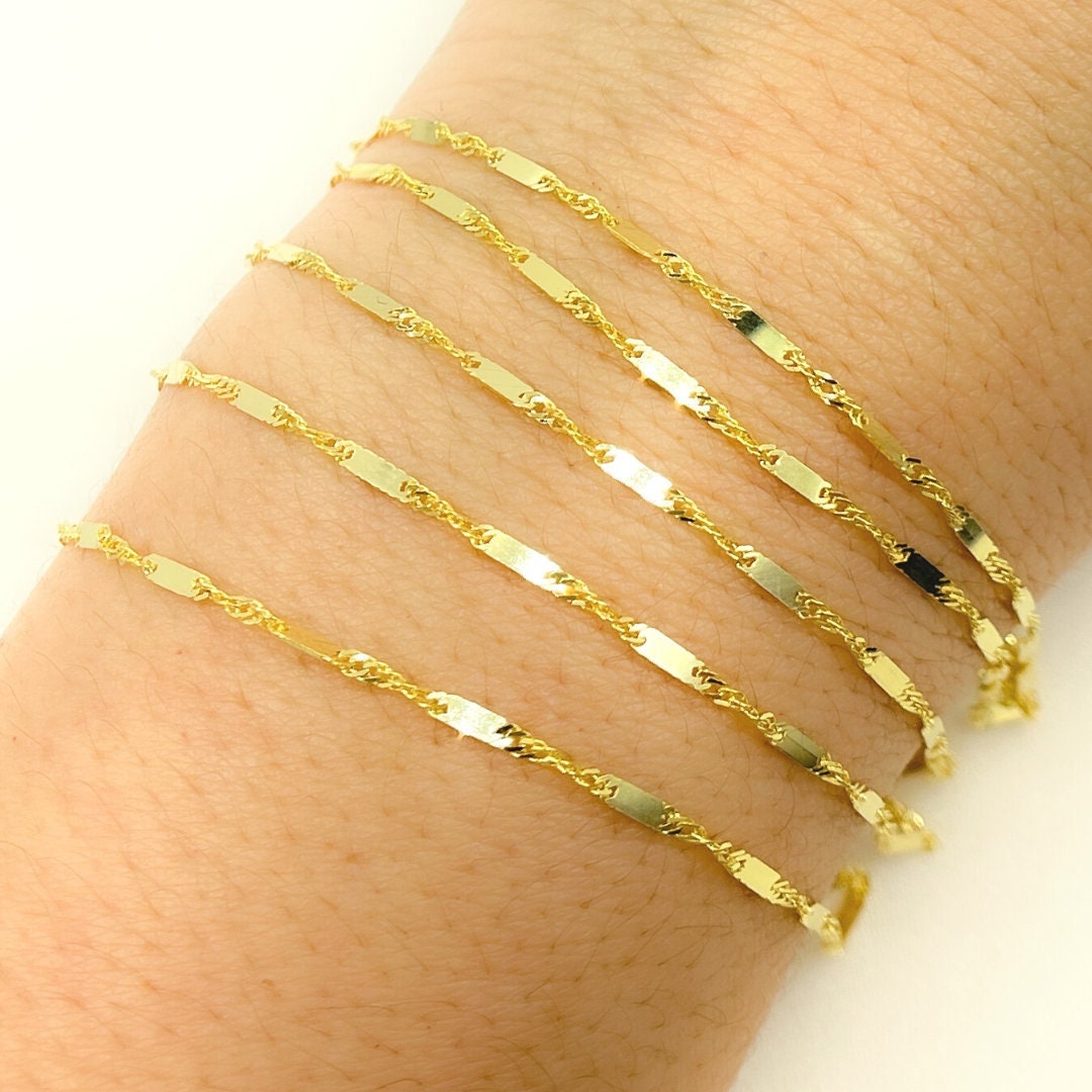 14K Solid Yellow Gold Bars and Wheat Chain by Foot, Permanent Jewelry ...