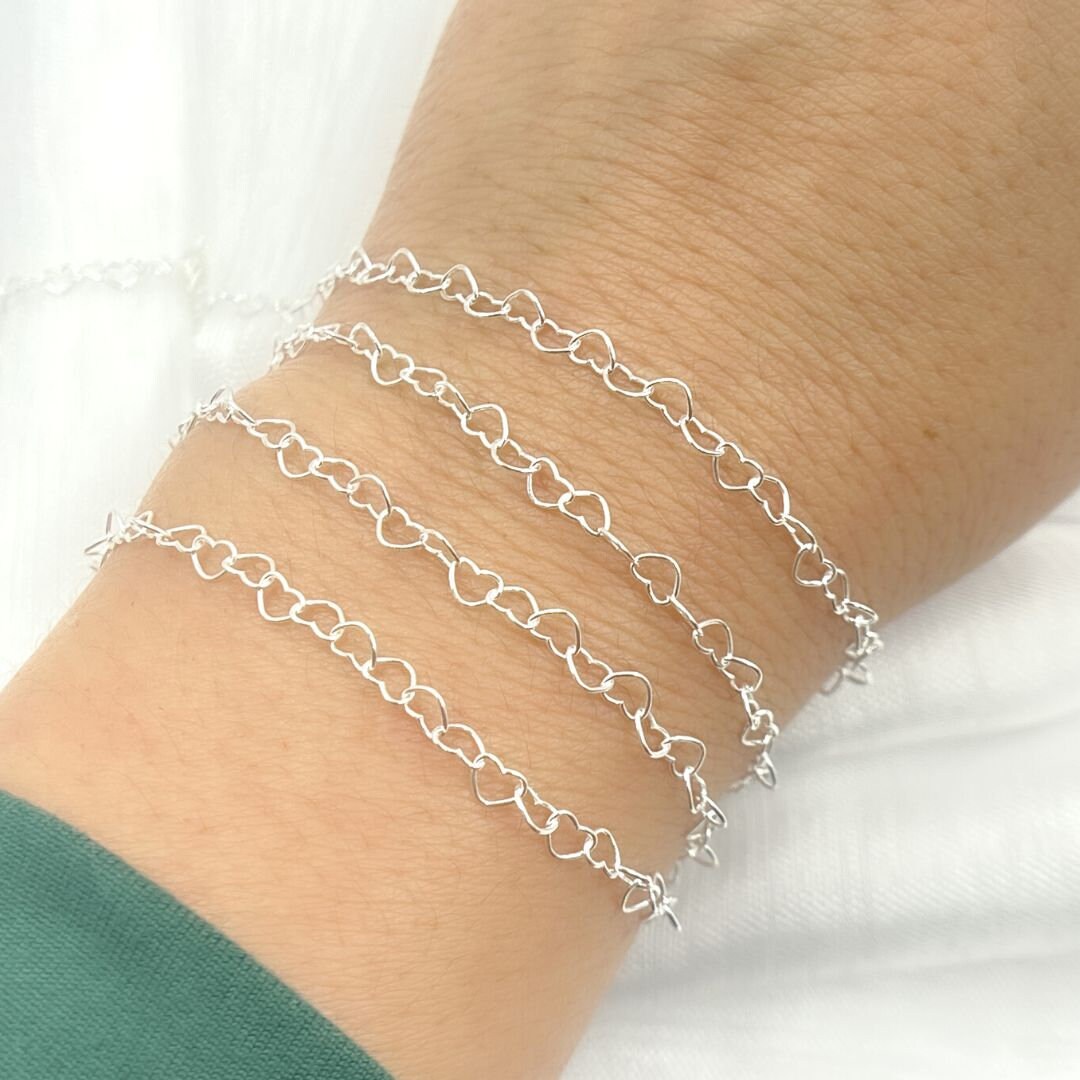 925 Sterling Silver Heart Link Chain, Sterling Silver Chain by Foot ...