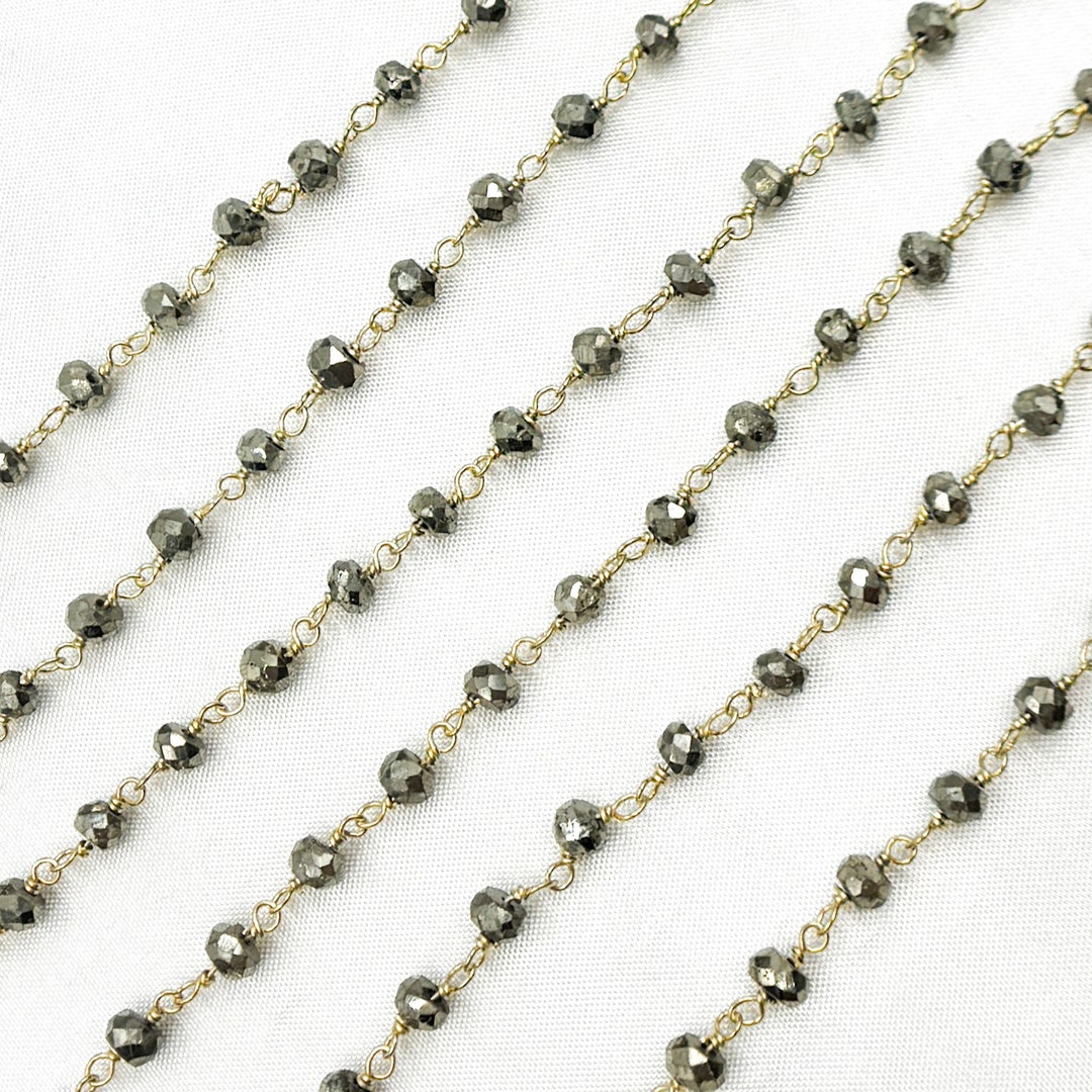 Pyrite Round Shape Gold Plated 925 Sterling Silver Wire Chain ...
